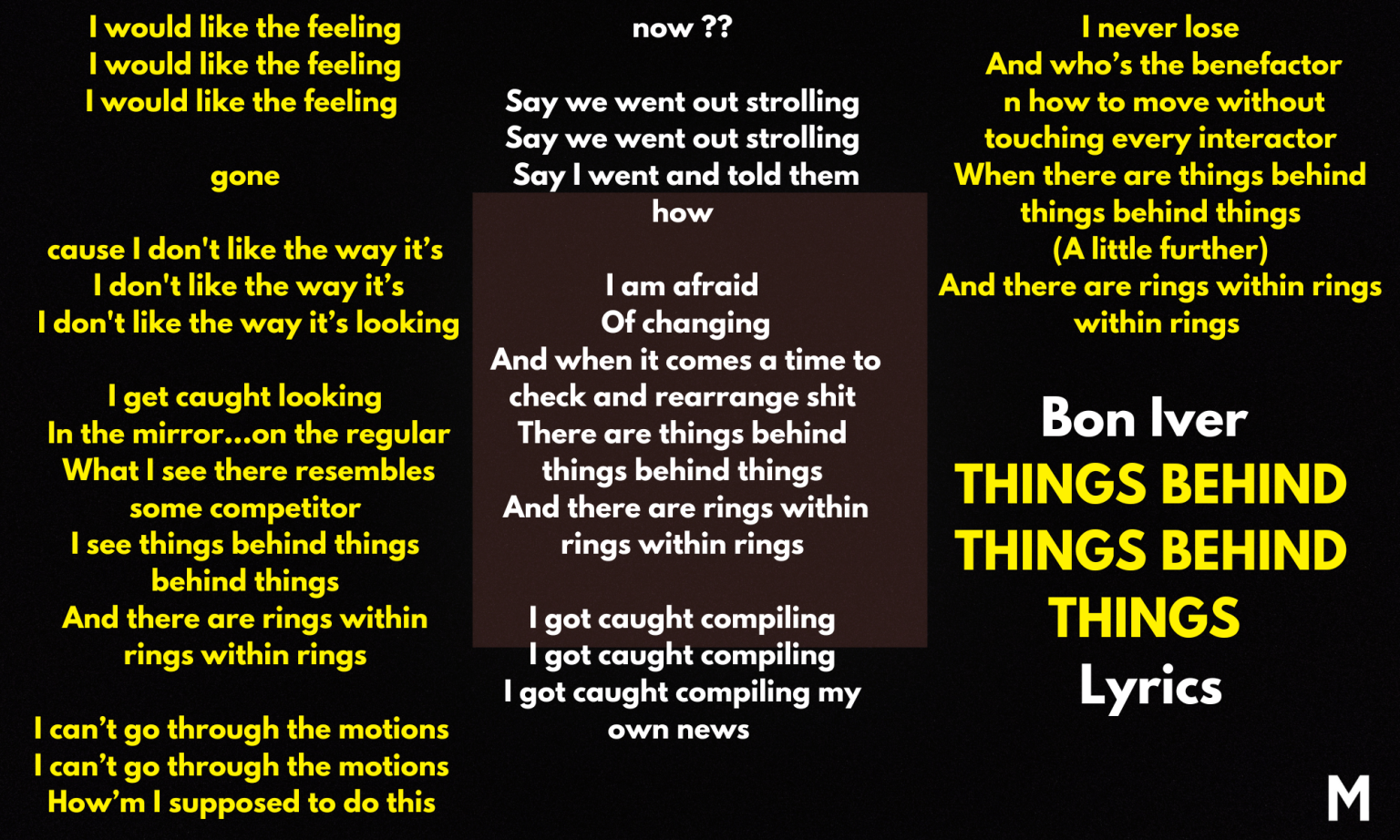 Bon Iver THINGS BEHIND THINGS BEHIND THINGS Lyrics And Meaning: Looking ...